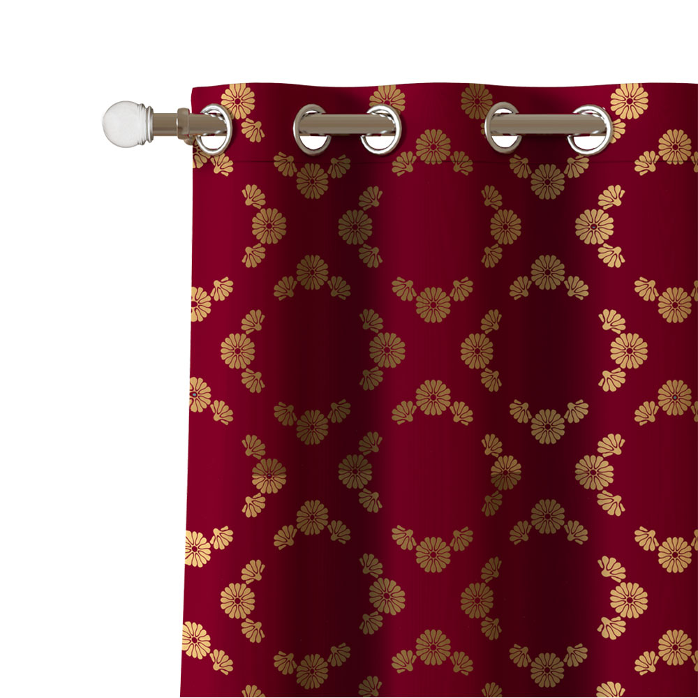 Marigold Maroon Blackout Curtain- Set of 2