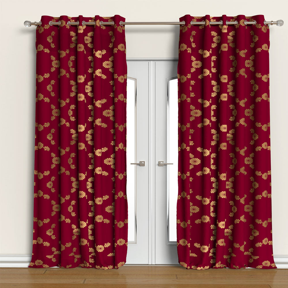 Marigold Maroon Blackout Curtain- Set of 2
